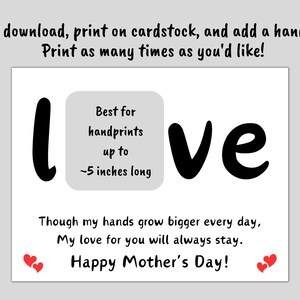 Mother's Day Handprint Art Craft for Toddler Baby Kids, Love Handprint ...