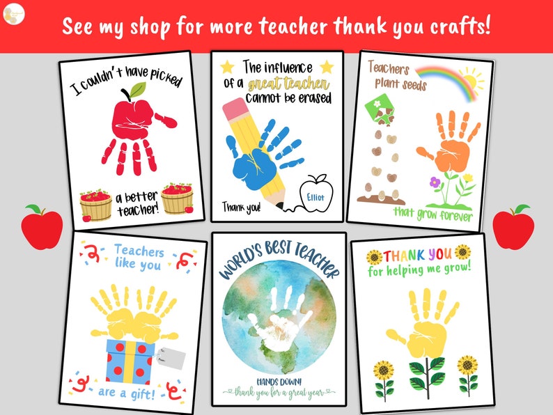 Teacher Handprint Art Apple Gift, Handprint Teacher Appreciation Card ...