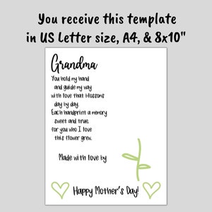 Grandma Mother's Day Handprint Art Poem, Grandma Handprint Mother's Day ...