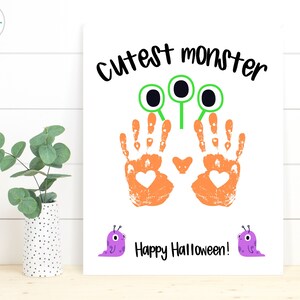 Monster Halloween Handprint Art Craft, Happy Halloween Footprint Art ...