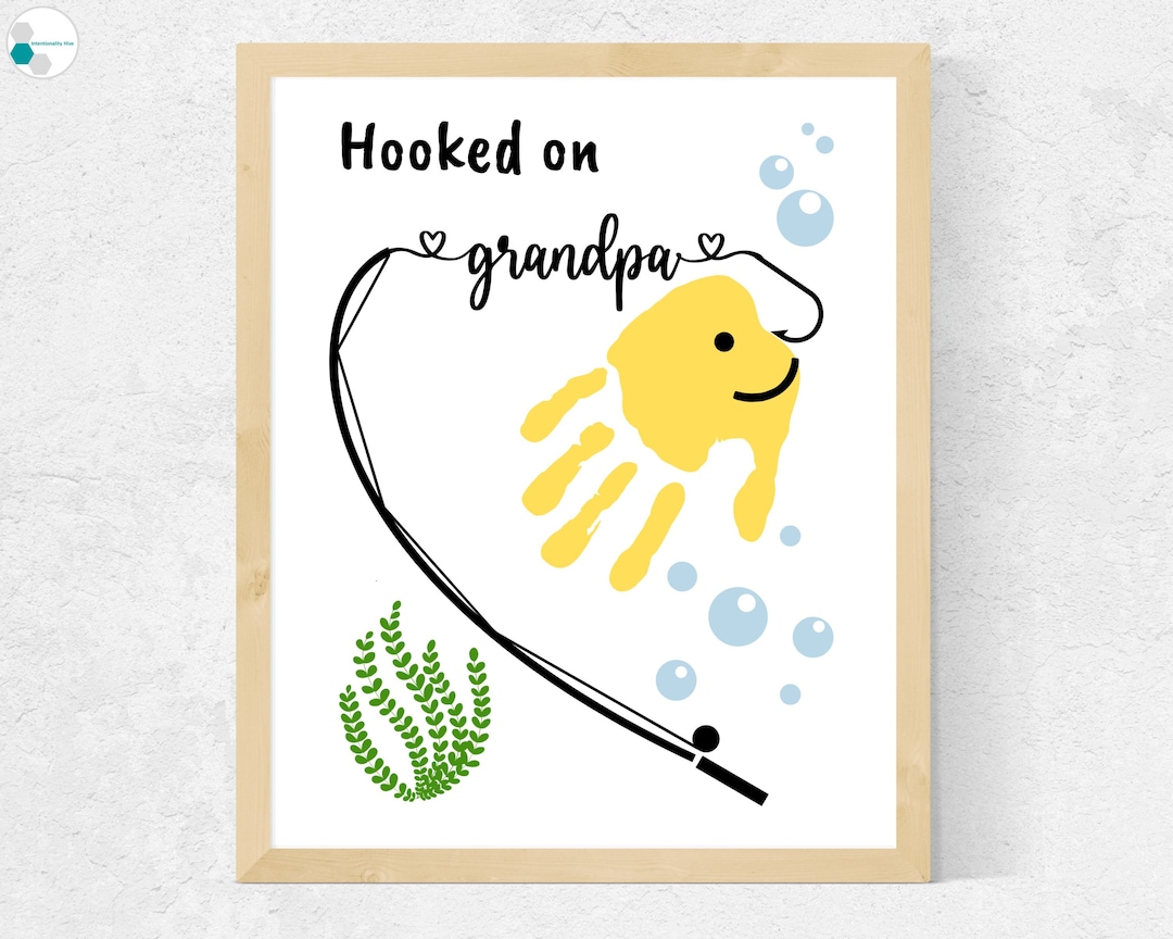 Hooked on Grandpa Handprint Craft, Grandpa Fishing Father's Day Gift ...