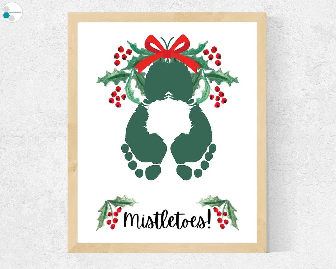 Mistletoes Christmas Footprint Art Craft Printable, Christmas Footprint ...