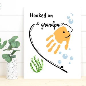 Hooked on Grandpa Handprint Craft, Grandpa Fishing Father's Day Gift ...