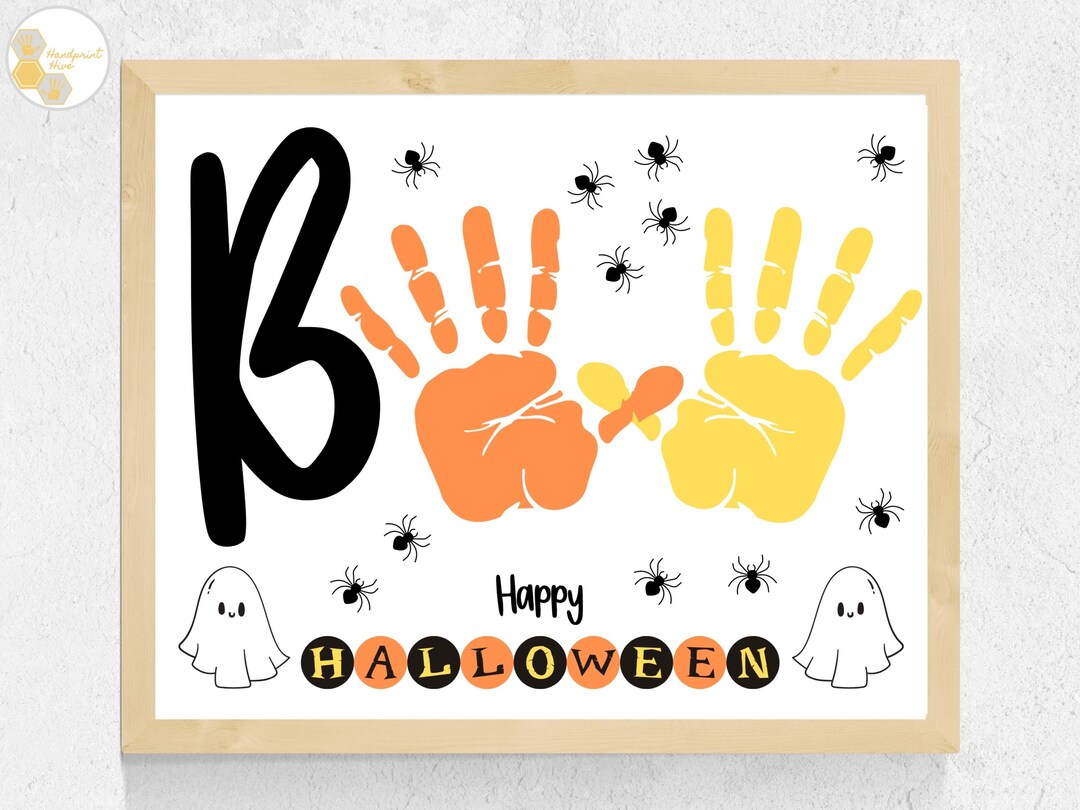 BOO Halloween Handprint Art Craft Printable, Happy Halloween Handprint ...