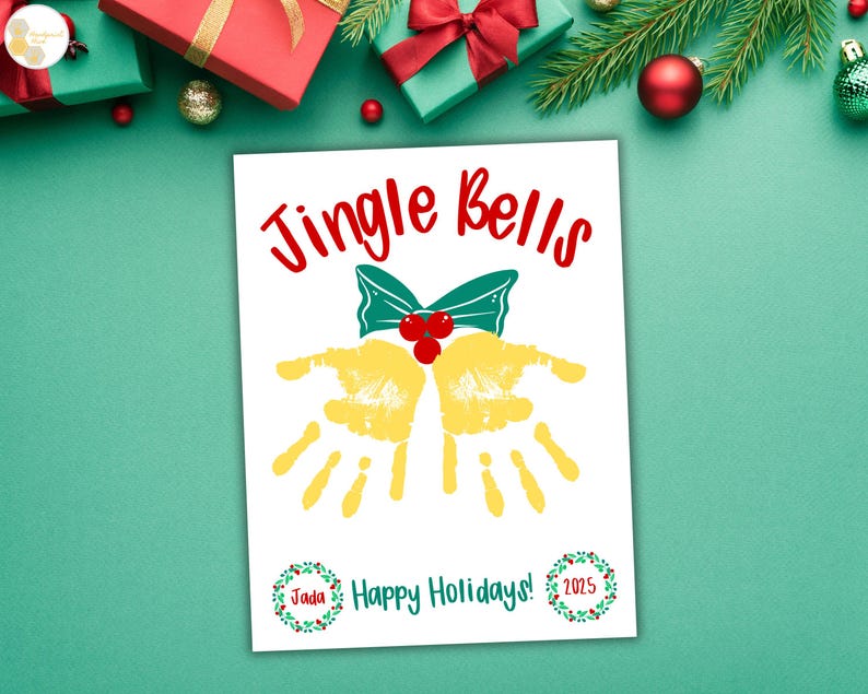 Jingle Bells Handprint Art Craft, Christmas Happy Holidays Handprint ...