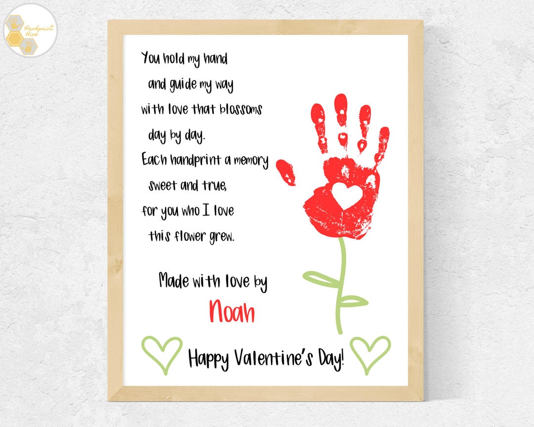Flower Valentine's Day Handprint Poem Craft, Valentine Handprint Flower ...