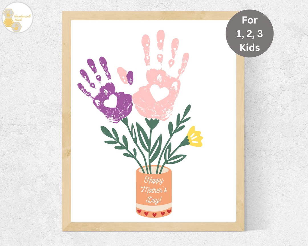 Flower Handprint Art Mother's Day Craft, DIY Mom Handprint Gift From 1 ...