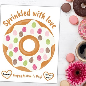 Donut Mother's Day Fingerprint Craft, Mom Fingerprint Art Grandma Gift ...