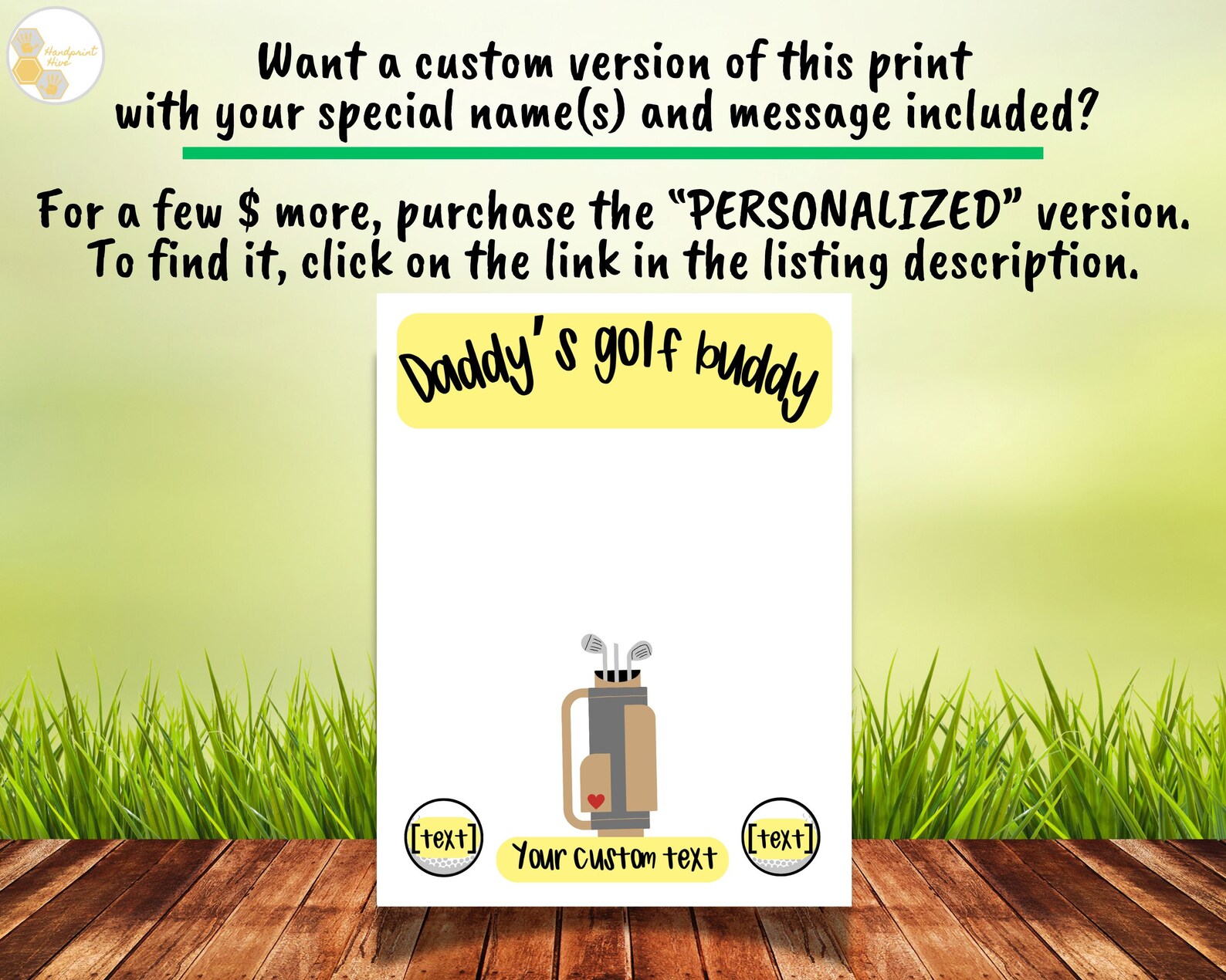Daddy's Golf Buddy Handprint Gift, Baby Golf Gift for Dad Father's Day ...