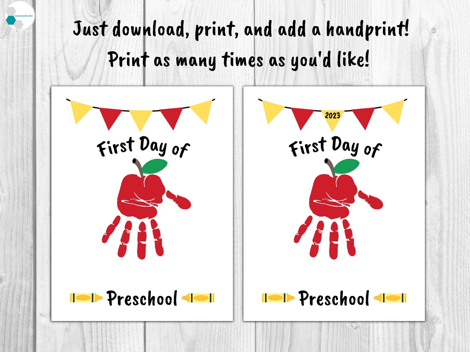 First Day of Preschool Handprint Craft Apple Back to School - Etsy