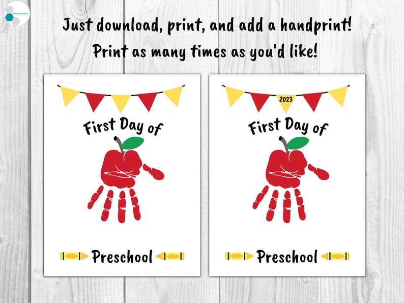 First Day of Preschool Handprint Craft Apple Back to School - Etsy