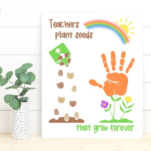 Teacher Fingerprint Handprint Art Gift, Teachers Plant Seeds Handprint ...
