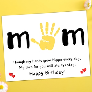 Mom Birthday Handprint Art, Handprint Birthday Card Mom Gift From Baby ...
