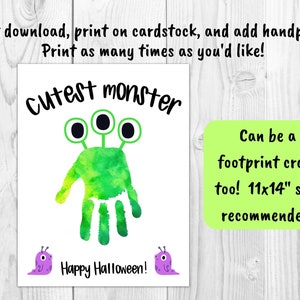 Monster Halloween Handprint Art Craft, Happy Halloween Footprint Art ...