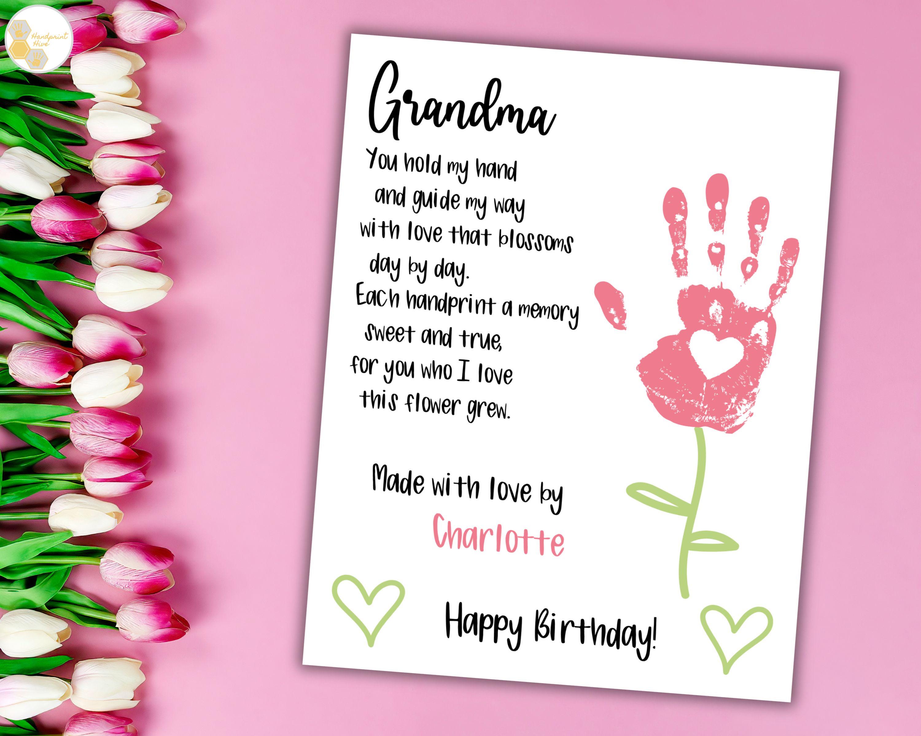 Grandma Birthday Handprint Art: Flower Poem Gift (digital Download, PDF ...