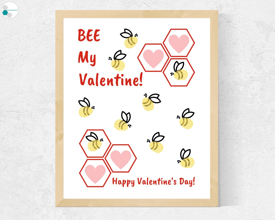 Valentine's Day Fingerprint Craft | Bee My Valentine Card Printable ...