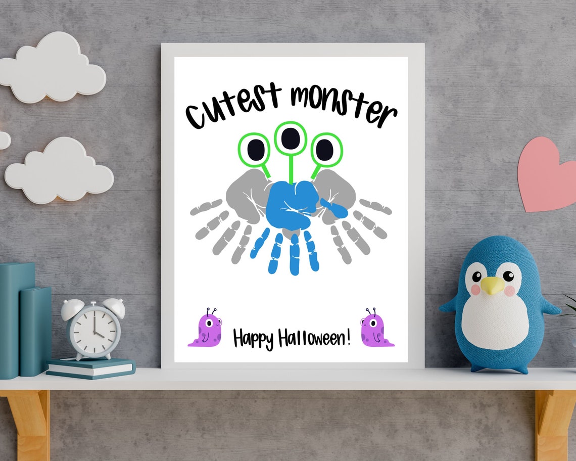 Monster Halloween Handprint Art Craft, Happy Halloween Footprint Art ...