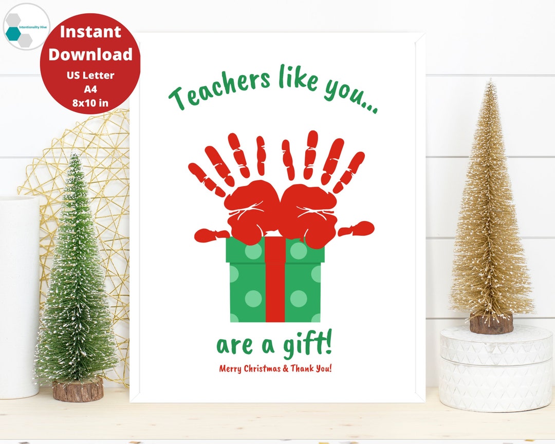 Preschool Teacher Christmas Gift Handprint Card Printable - Etsy