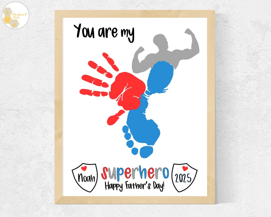 Superhero Father's Day Handprint Footprint Art Craft, DIY 1st Fathers ...