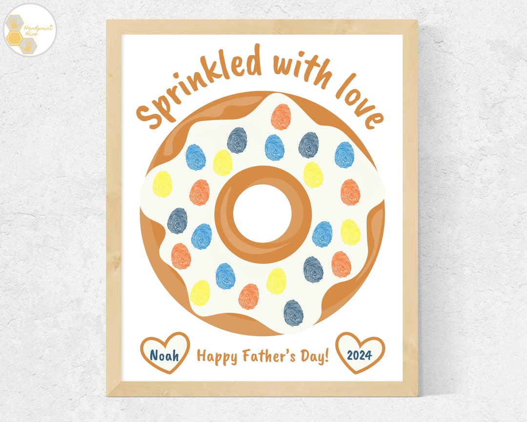 Donut Father's Day Fingerprint Craft, Dad Fingerprint Art Grandpa Gift ...