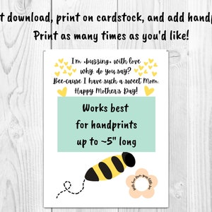 Mother's Day Bee Handprint Art Poem for Toddlers, Baby, Preschool ...