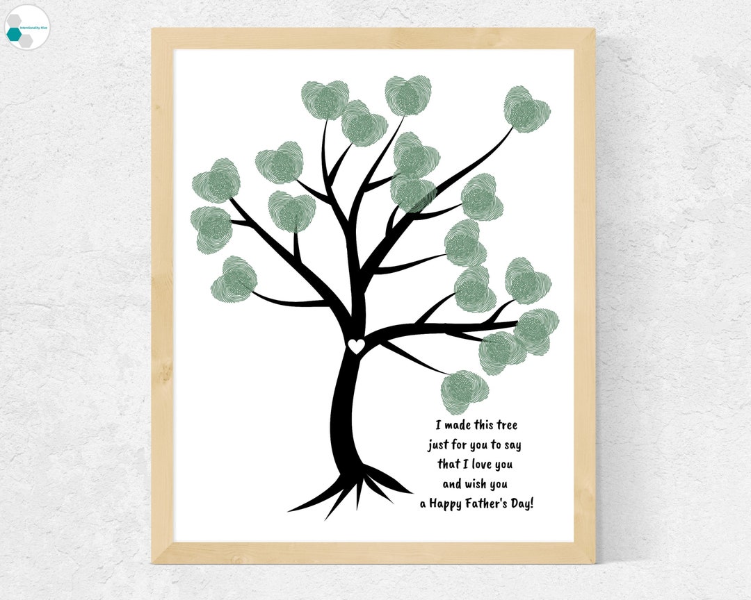 Fingerprint Father's Day Tree Craft for Kids and Grandkids, Father's ...