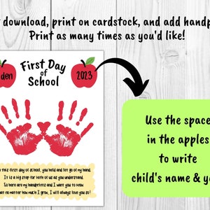 Handprint First Day of School Poem, Back to School Handprint Art ...