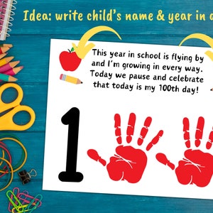 100 Days of School Handprint Art Poem, 100 Days Preschool Craft, 100 ...