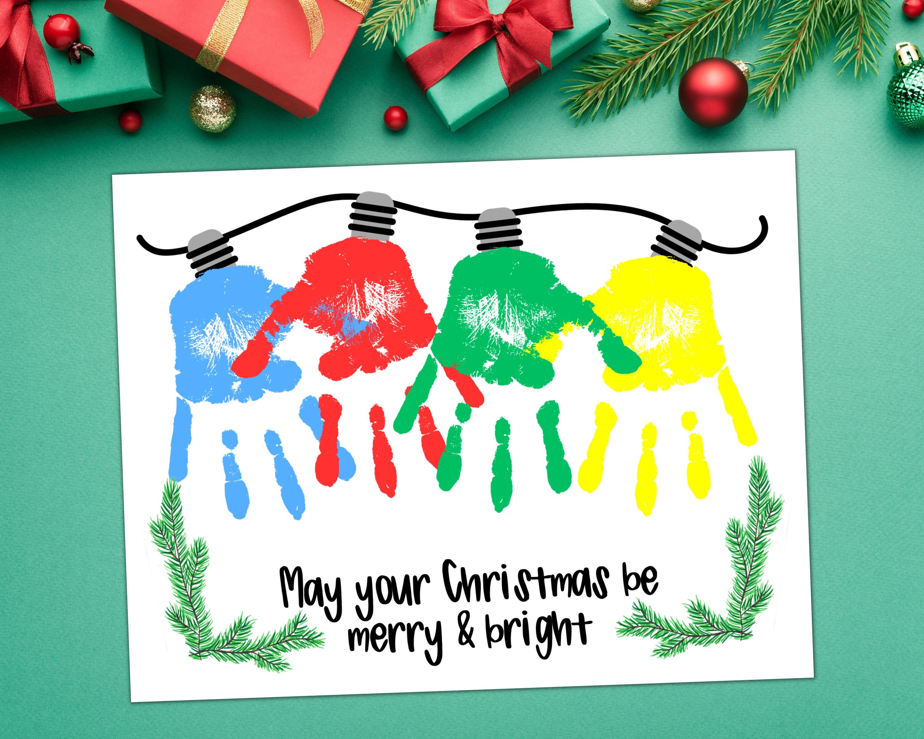 Christmas Lights Handprint Art Craft, Merry and Bright Handprint ...