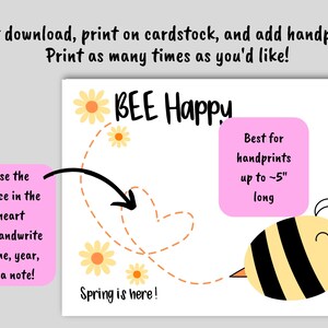 Bee Spring Handprint Art Craft Printable, Happy Spring Handprint Craft ...