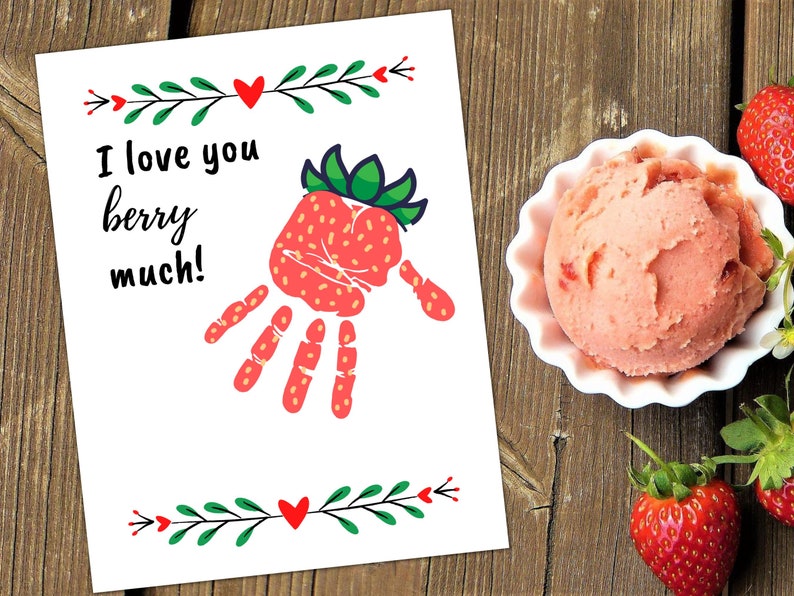 Strawberry Handprint Printable Template I Love You Berry - Etsy