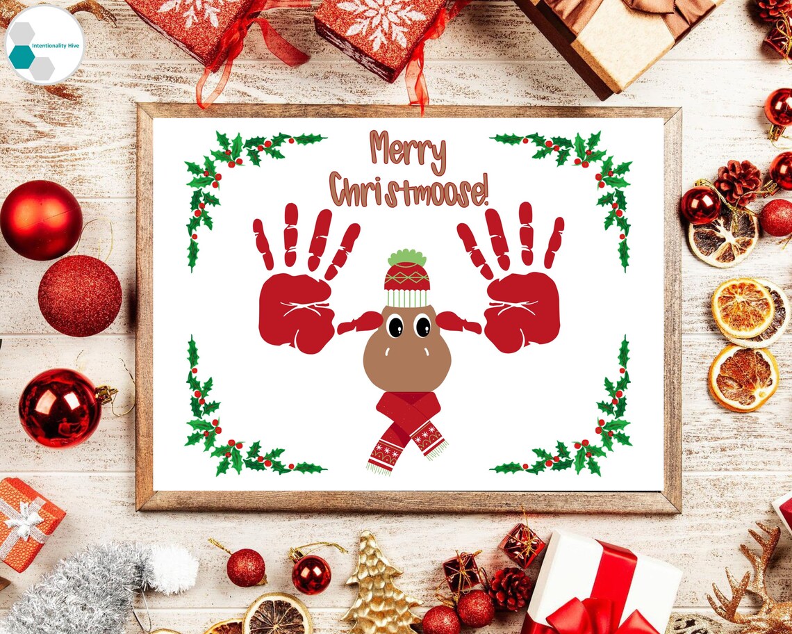 Christmas Moose Handprint Art Craft, Merry Christmoose Handprint Craft ...