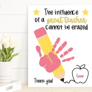 Teacher Appreciation Handprint Art Pencil, End of Year Teacher Thank ...