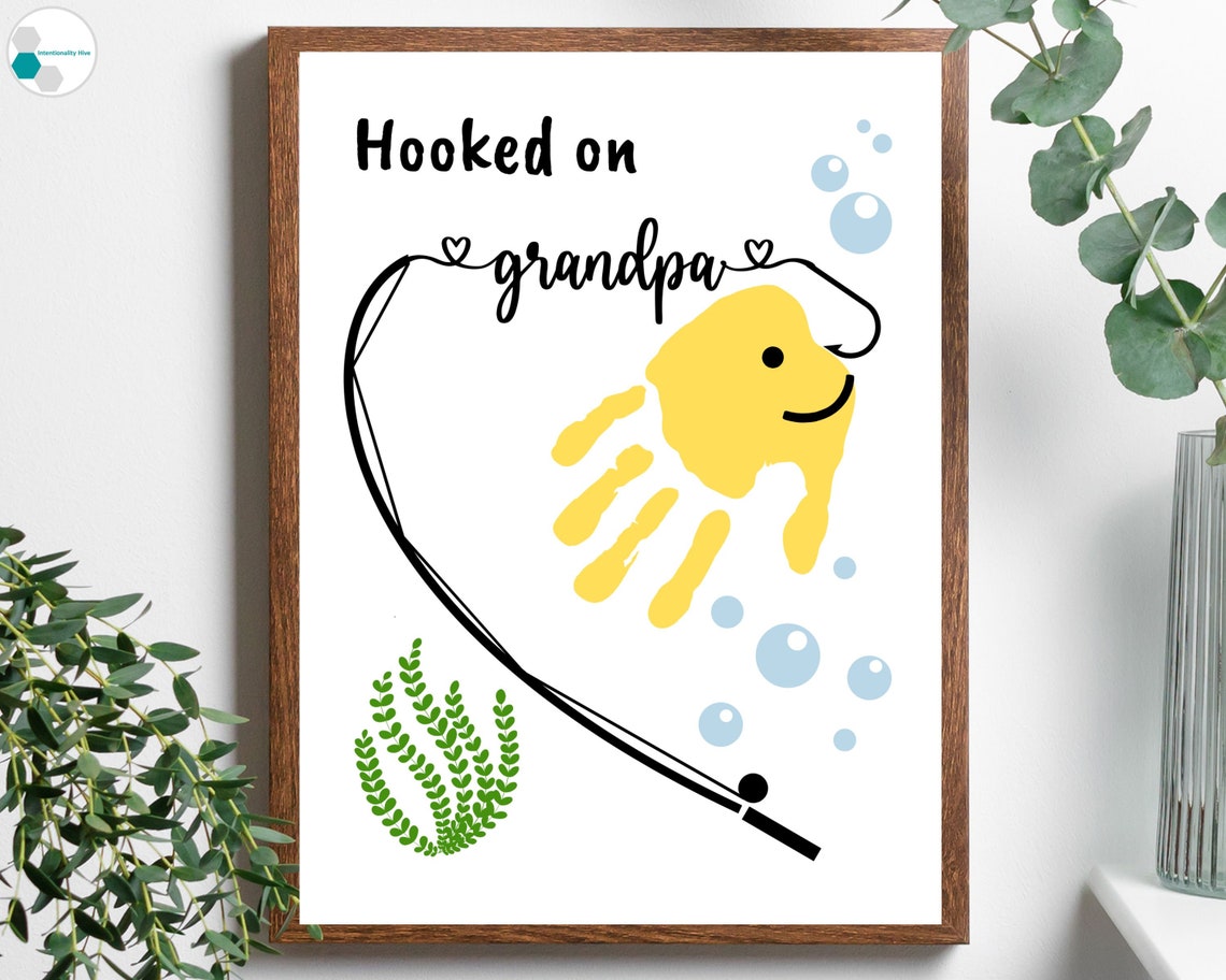 Hooked on Grandpa Handprint Craft, Grandpa Fishing Father's Day Gift ...