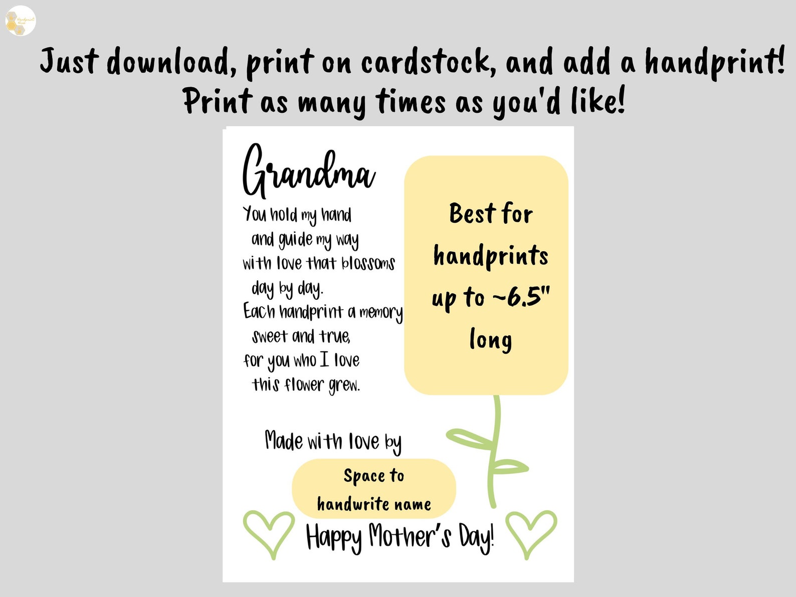 Grandma Mother's Day Handprint Art Poem, Grandma Handprint Mother's Day ...