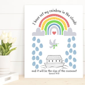 Noah's Ark Craft for Kids, Fingerprint Art Religious, Church Sunday ...