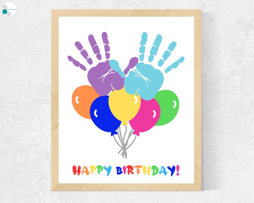 Happy Birthday Handprint Craft, Toddler Birthday Craft Activity, DIY ...