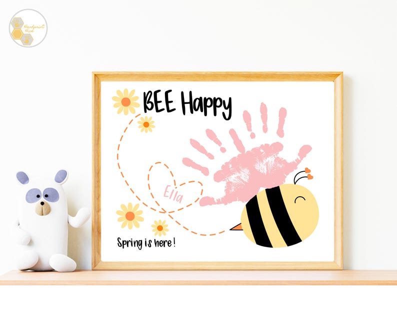 Bee Spring Handprint Art Craft Printable, Happy Spring Handprint Craft ...