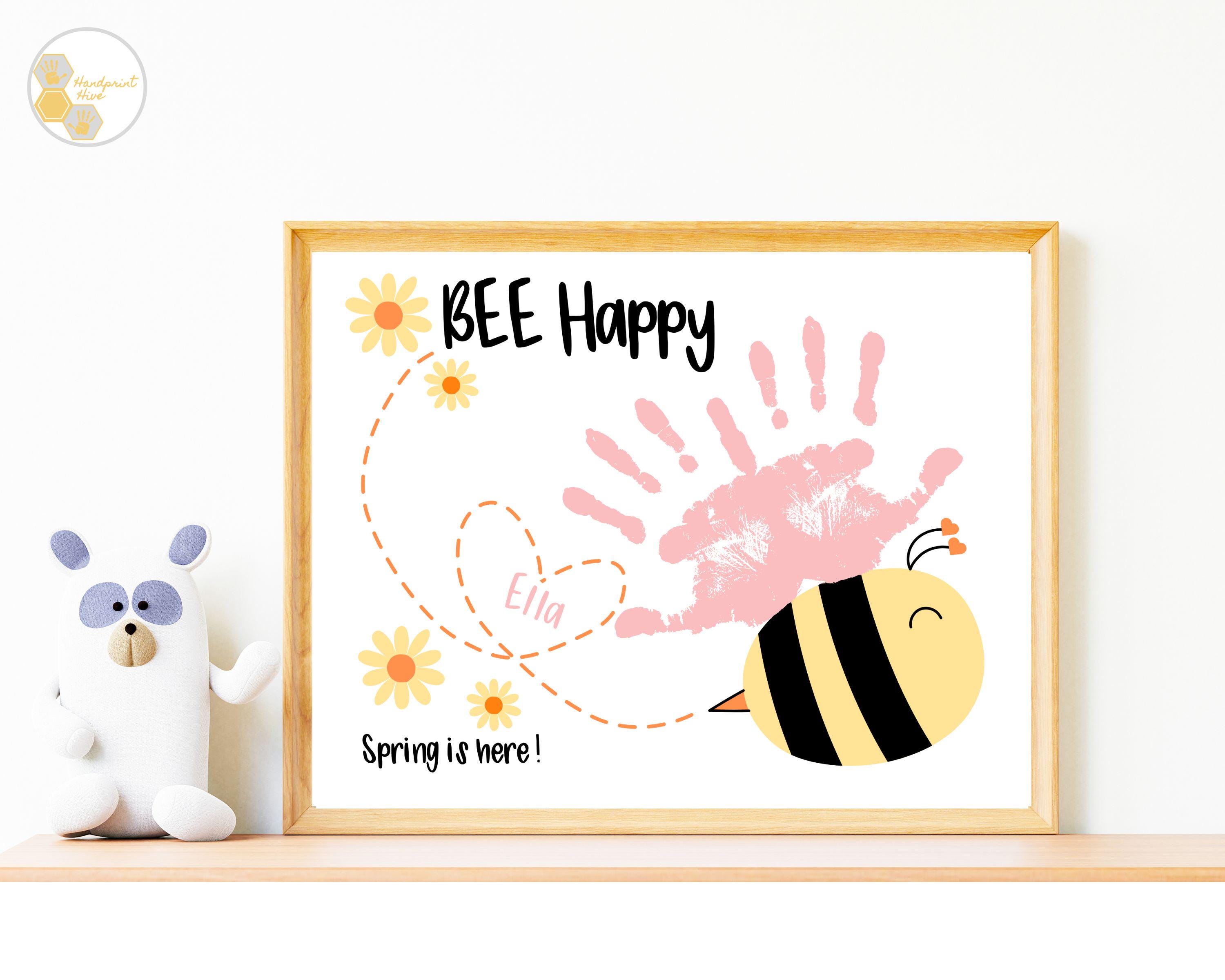 Bee Spring Handprint Art Craft Printable, Happy Spring Handprint Craft ...