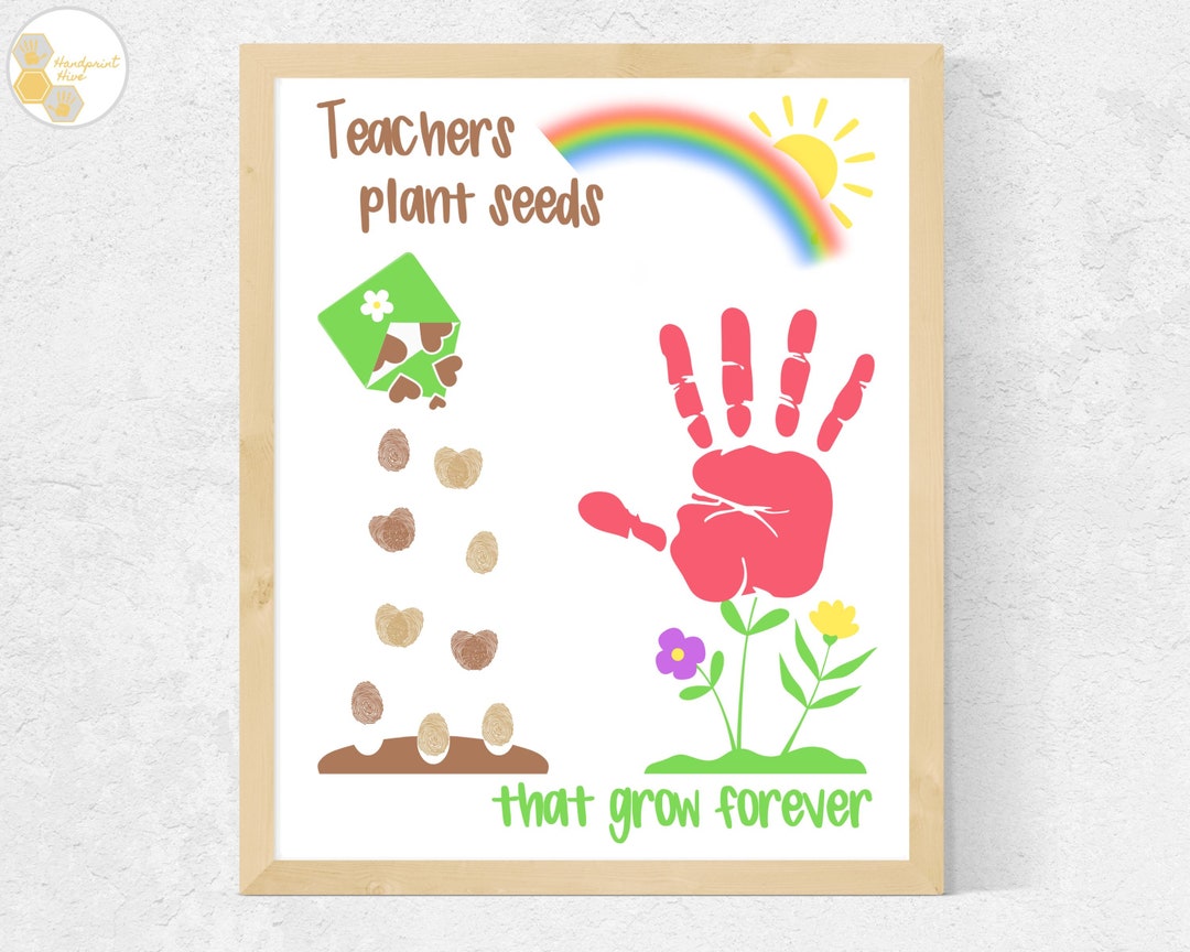Teacher Fingerprint Handprint Art Gift, Teachers Plant Seeds Handprint ...