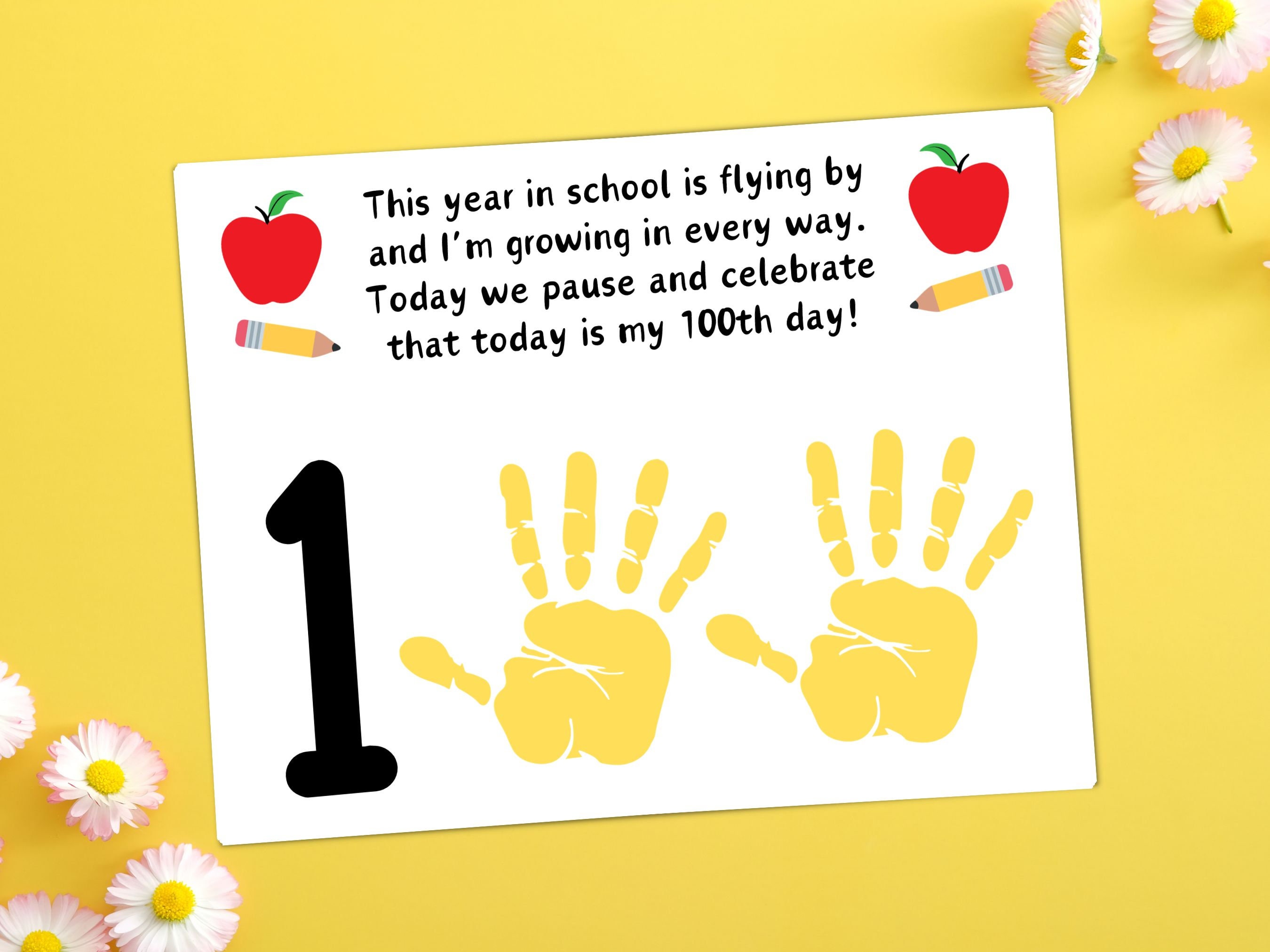 100 Days of School Handprint Art Poem, 100 Days Preschool Craft, 100 ...