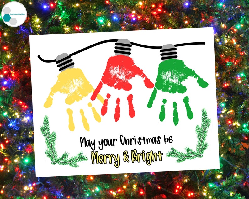 Handprint Christmas Lights Craft for Toddlers Baby Kids, Christmas ...