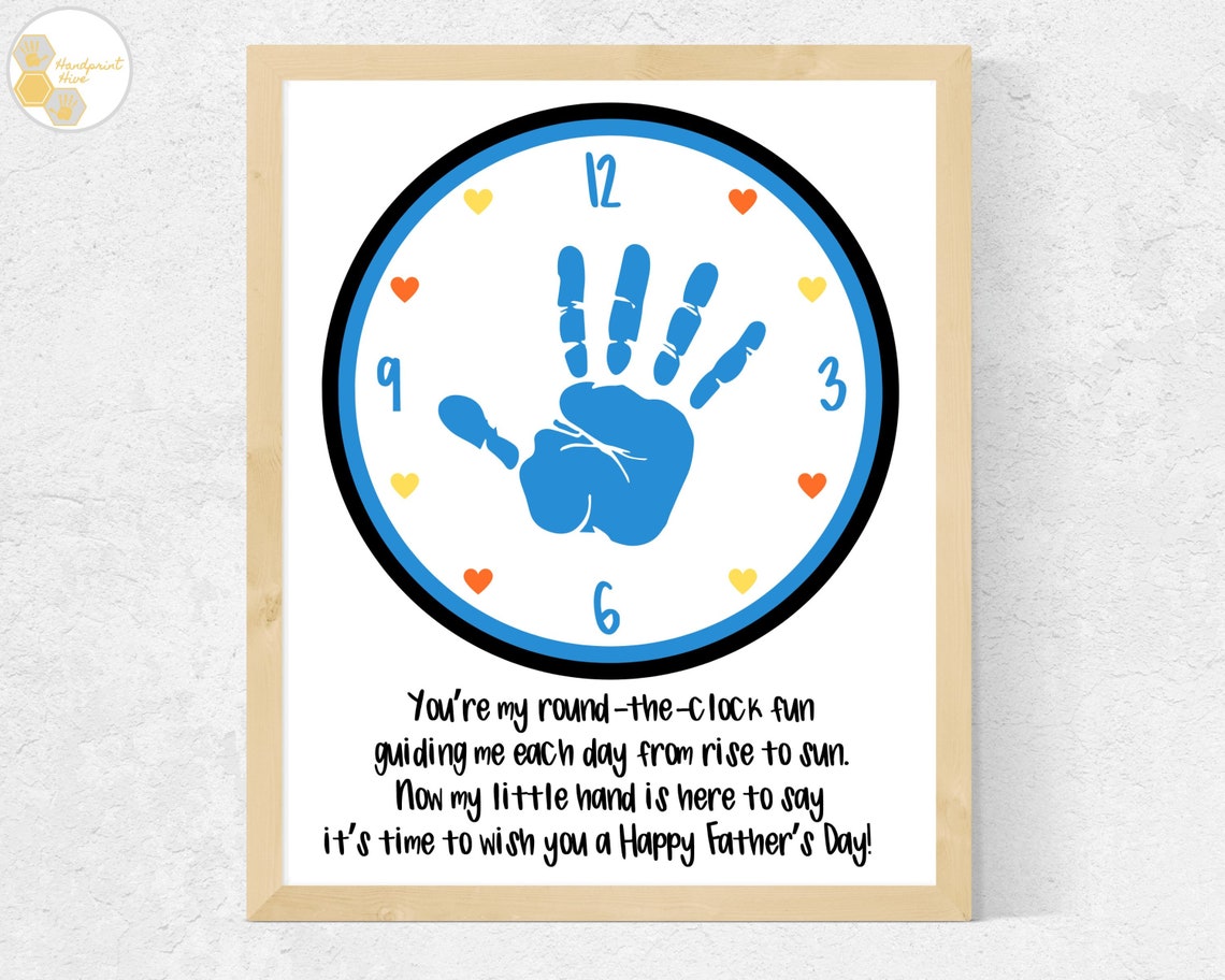 Father's Day Handprint Poem Clock, Dad Handprint Art Poem, Happy Father ...