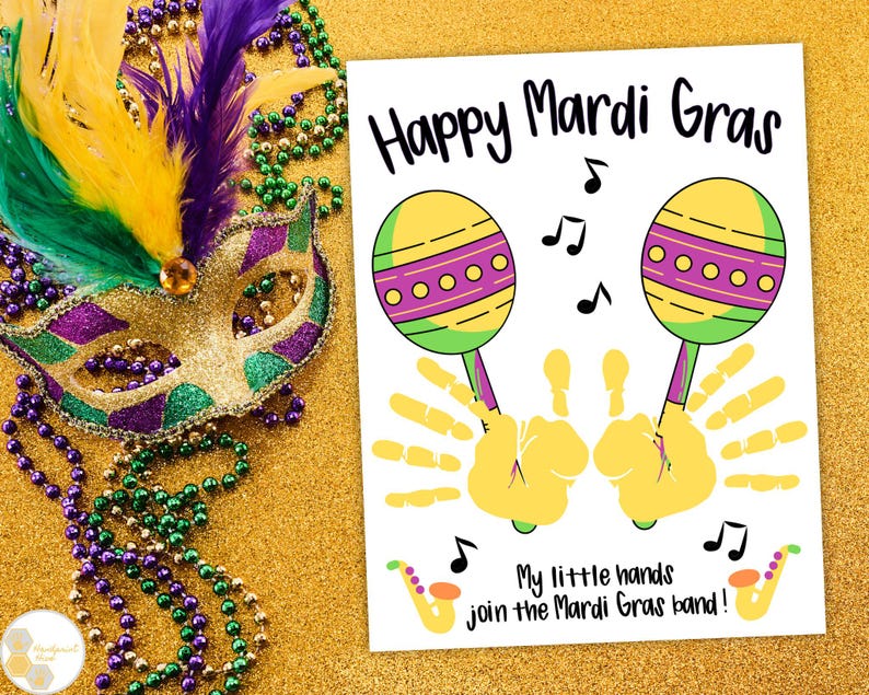Mardi Gras Handprint Art Craft, Happy Mardi Gras Craft for Babies ...