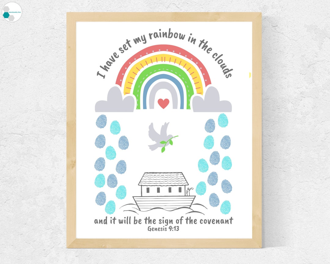 Noah's Ark Craft for Kids, Fingerprint Art Religious, Church Sunday ...