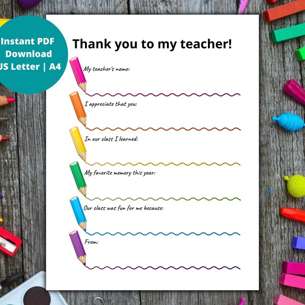 Teacher Appreciation Questionnaire Printable - Etsy