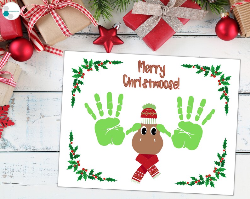 Christmas Moose Handprint Art Craft, Merry Christmoose Handprint Craft ...