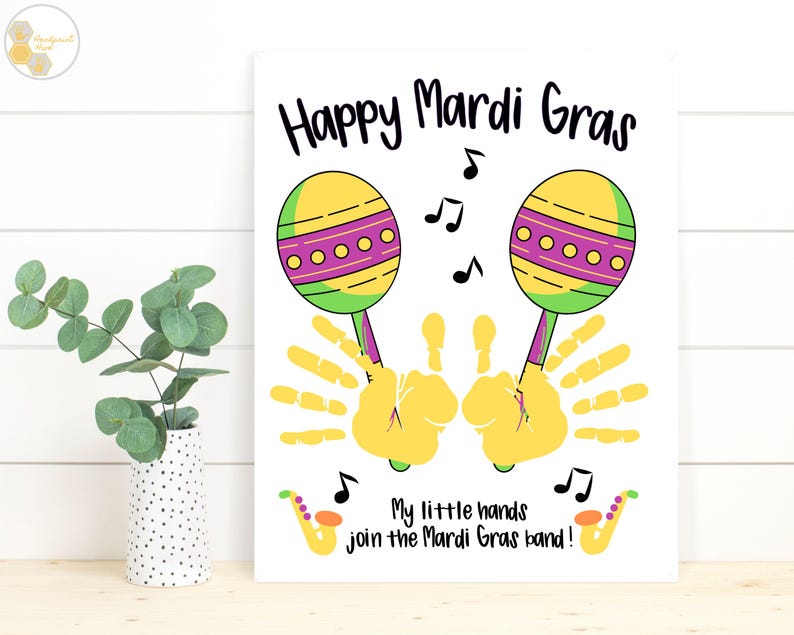 Mardi Gras Handprint Art Craft, Happy Mardi Gras Craft for Babies ...