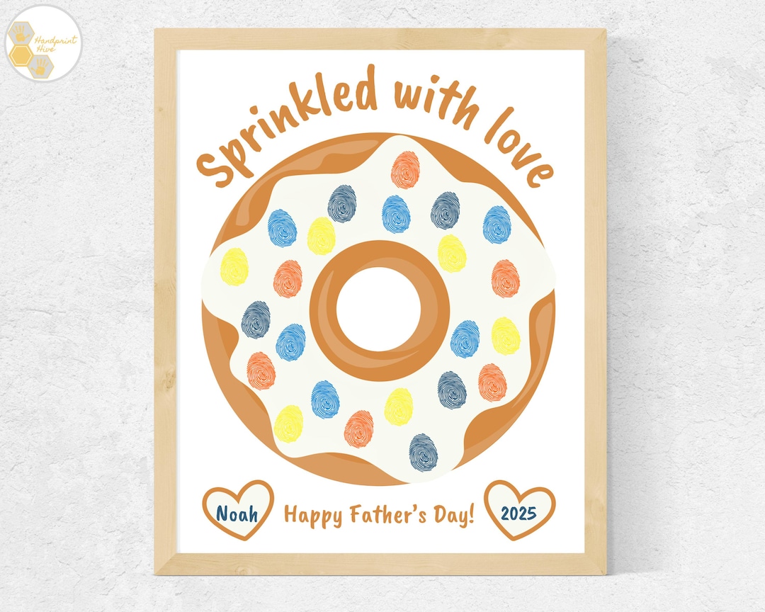 Donut Father's Day Fingerprint Craft, Dad Fingerprint Art Grandpa Gift ...