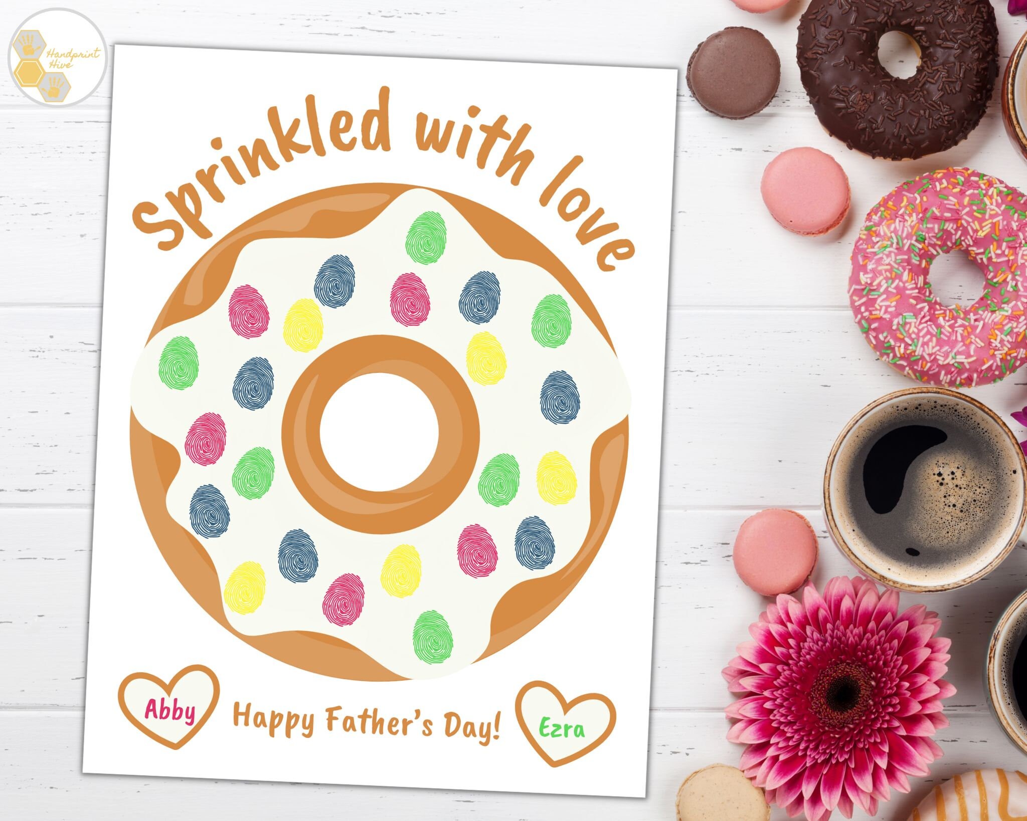 Donut Father's Day Fingerprint Craft, Dad Fingerprint Art Grandpa Gift ...